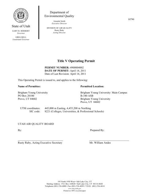 Title V Operating Permit - Division of Air Quality - Utah.gov