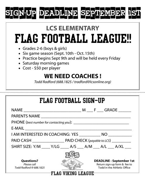 Flag Football Flyer and Registration Form