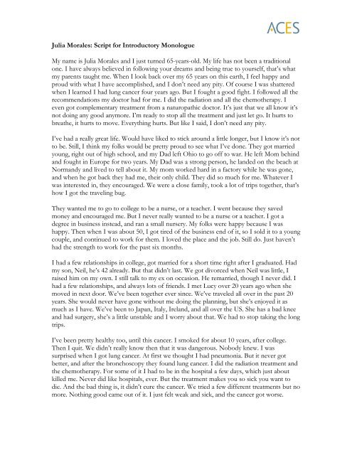 Julia Morales: Script for Introductory Monologue My name is Julia ...