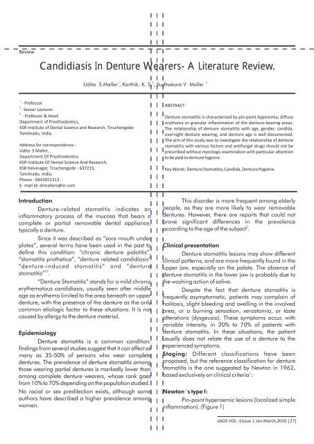 Candidiasis In Denture Wearers- A Literature Review.