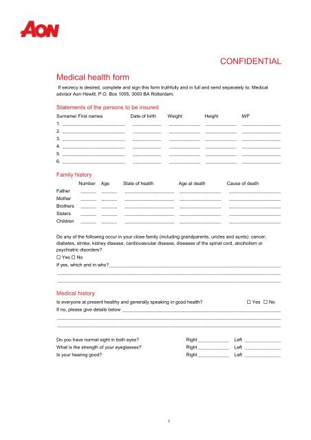 Medical Health declaration - Aon Expat Insurance Package