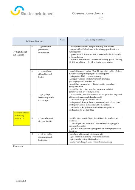 1. Trygg, Undervisningens