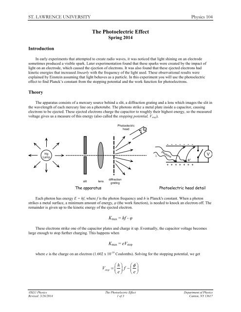 Phys 104 - The Photoelectric Effect - Spring - St. Lawrence University