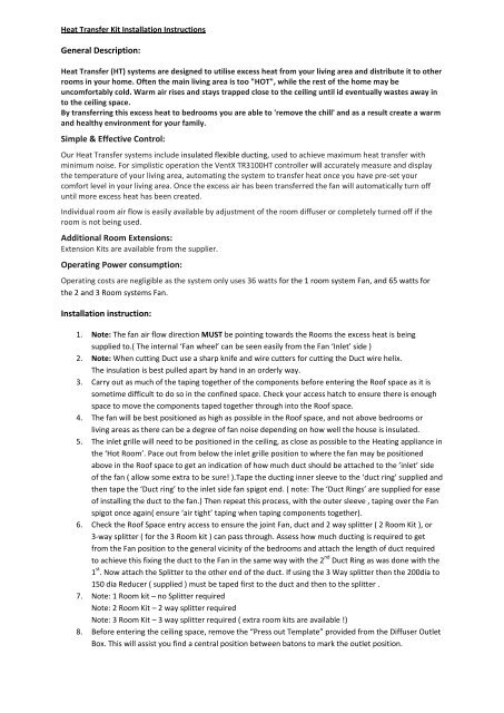 Heat Transfer Kit Installation Instructions
