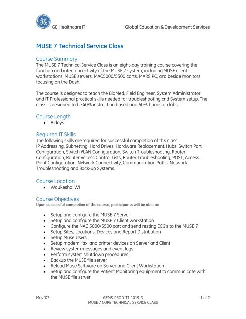 MUSE 7 Technical Service Class - GE Healthcare