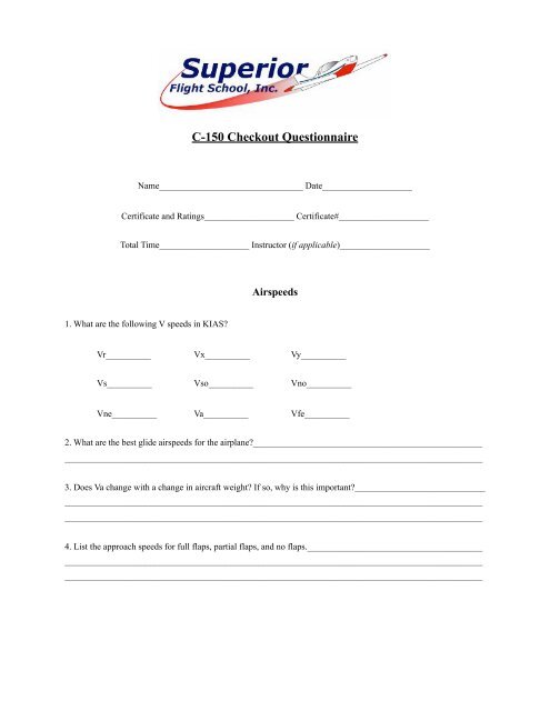 C-150 Checkout Questionnaire - Superior Flight School