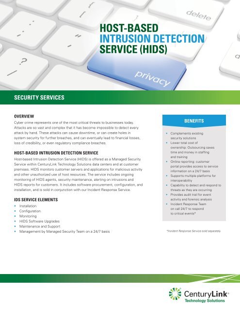 Host-Based Intrusion Detection Service (HIDS) - Savvis