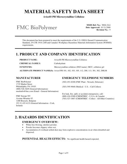 Avicel® PH Microcrystalline Cellulose - FMC BioPolymer