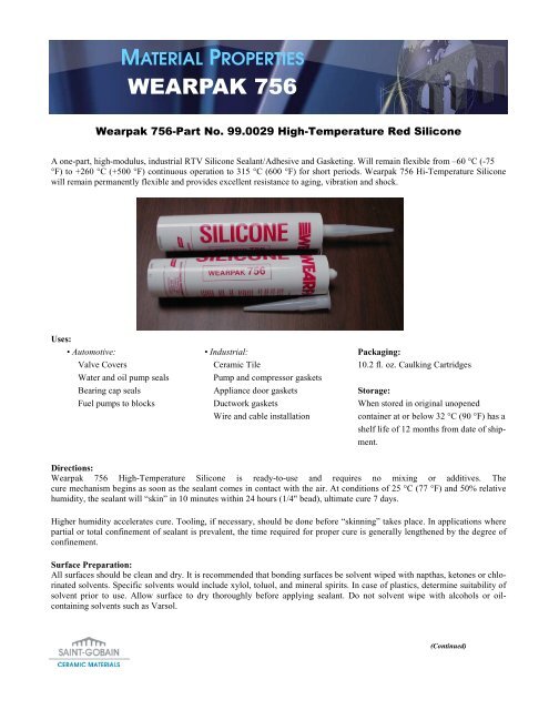 Wearpak 756 Material Property Data Sheet - Saint-Gobain Wear ...
