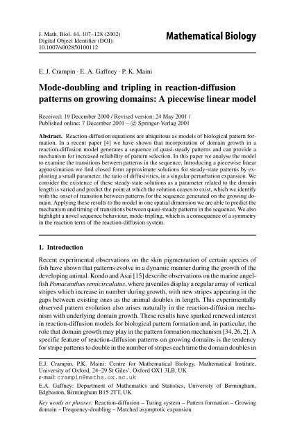 Mathematical Biology - Mathematical Institute - University of Oxford