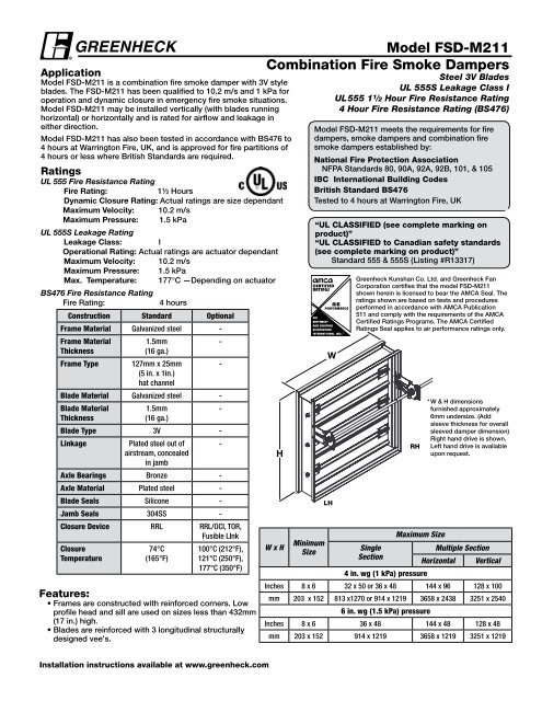 Model FSD-M211 Combination Fire Smoke Dampers - Greenheck