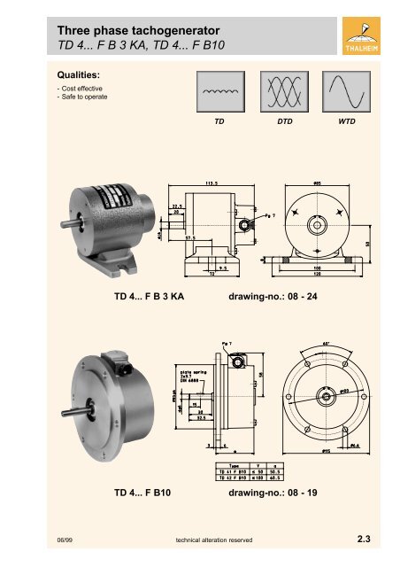 Three phase tachogenerator TD 4... F B 3 KA ... - Baumer Thalheim