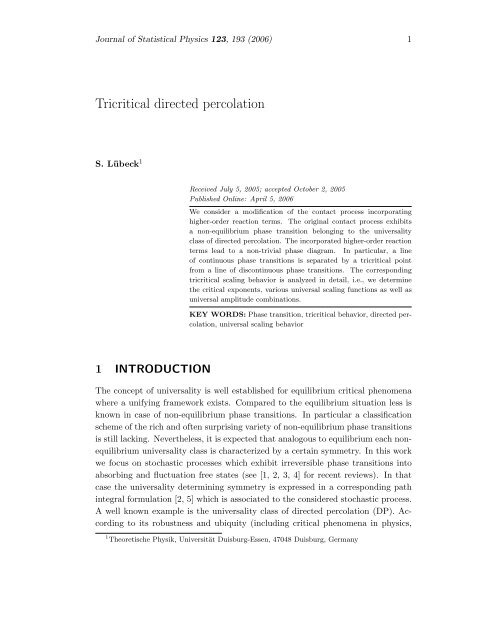 Tricritical directed percolation - UniversitÃ¤t Duisburg-Essen