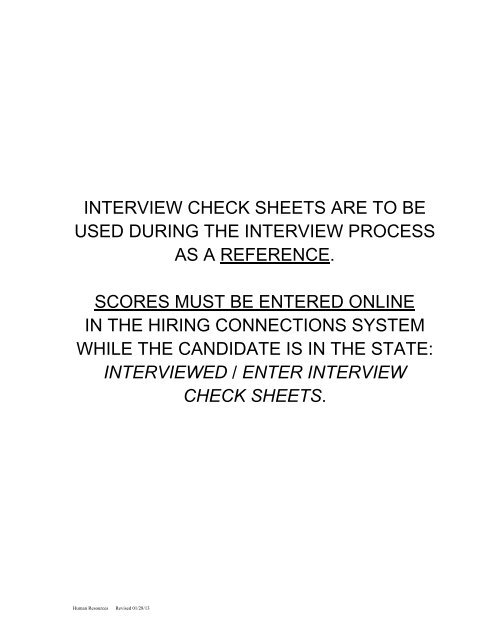 Interview Check Sheet