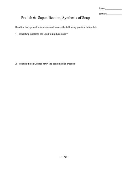 Pre-lab 6: Saponification; Synthesis of Soap