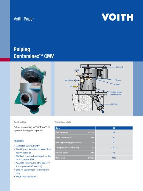 Pulping Contaminexâ ¢ CMV - Voith