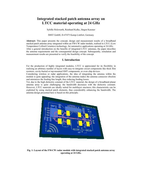 Integrated stacked patch antenna array on LTCC material operating ...