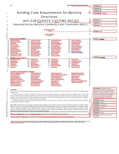 Building Code Requirements for Masonry Structures (ACI 530-05 ...