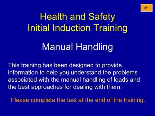 Health and Safety Initial Induction Training Manual Handling