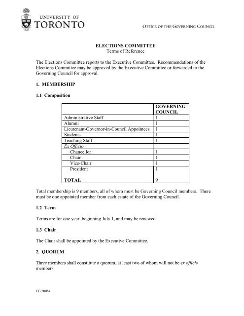 elections committee terms of reference - Governing Council