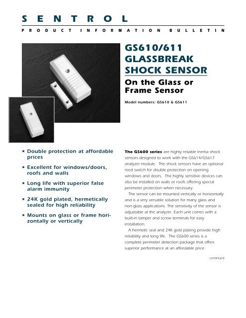 sentrol gs610/611 glassbreak shock sensor - Interlogix