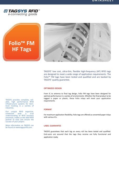 Folio™ FM HF Tags - Tagsys RFID