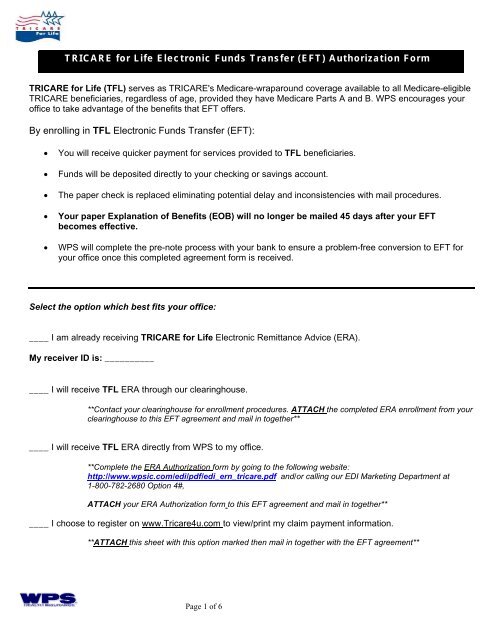 TRICARE for Life Electronic Funds Transfer (EFT ... - WPS