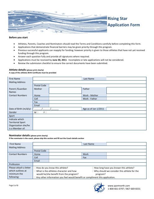 Rising Star Application Form