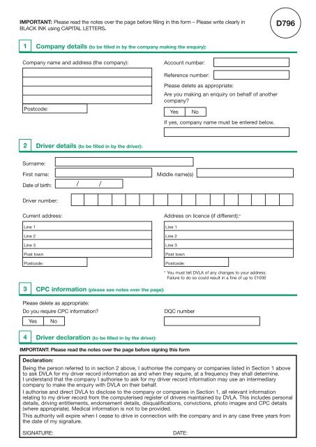 DVLA Mandate form D796