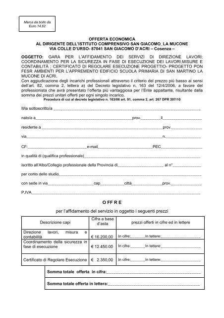 modello di offerta economica - ic-acrisangiacomo.it