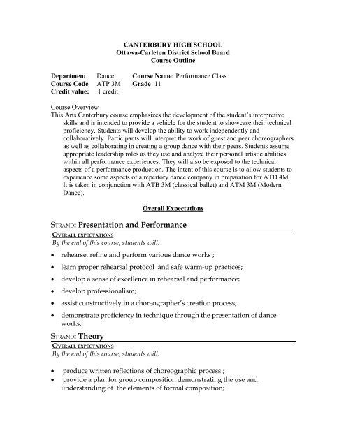 Grade 11 Performance Class, ATP3M - Canterbury High School