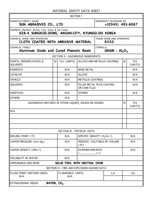 MSDS R350 - Pacific Abrasive
