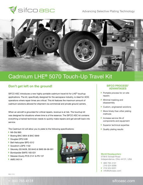 Cadmium LHEÂ® 5070 Touch-Up Travel Kit - SIFCO ASC