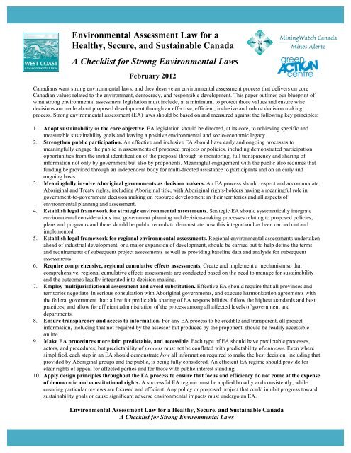A Checklist for Strong Environmental Assessment Law