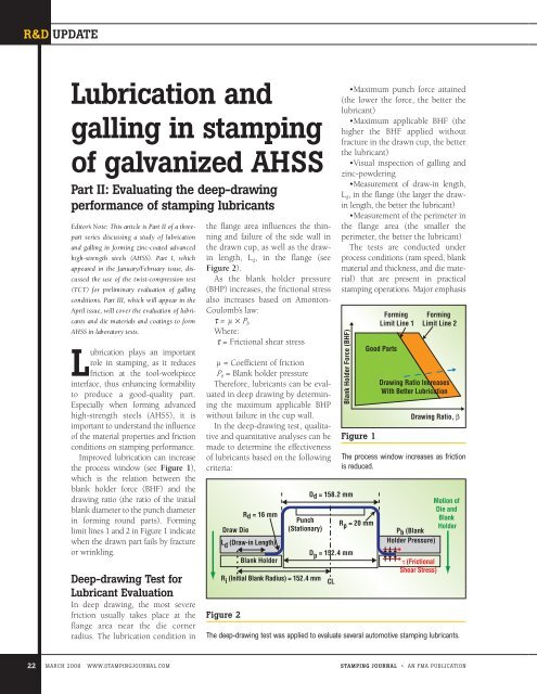 Lubrication and Galling in Stamping of Galvanized AHSS- Part II