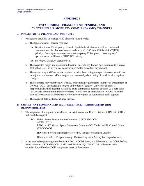(AMC) Channels, Part II, Appendix P - United States Transportation ...