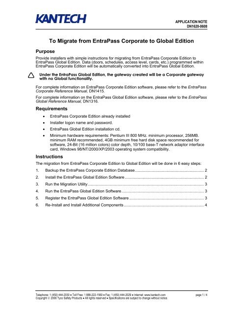 Migrating from Corporate to Global - Kantech