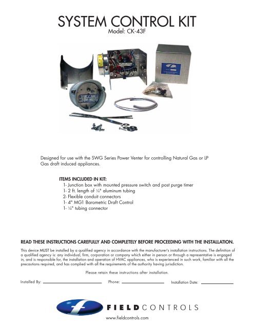 Installation Instructions - Field Controls