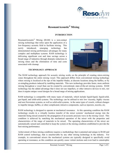 RAM Mixing Technology - Resodyn Acoustic Mixers