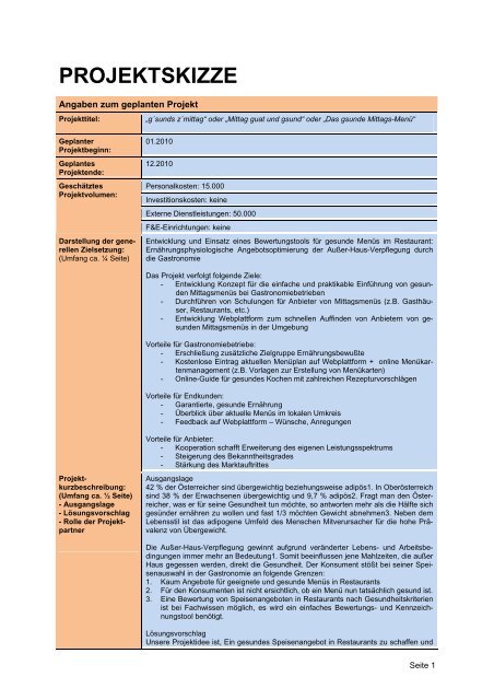 PROJEKTSKIZZE - Wirtschaft in der Region