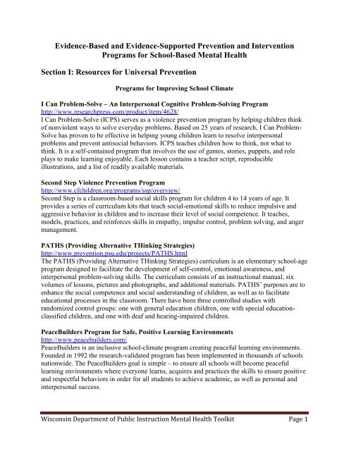 EVIDENCE-BASED AND EVIDENCE-SUPPORTED PREVENTION ...