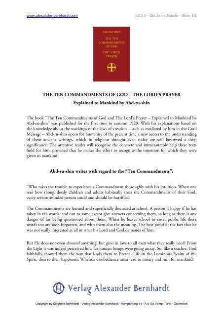 THE TEN COMMANDMENTS OF GOD â THE LORD'S PRAYER ...