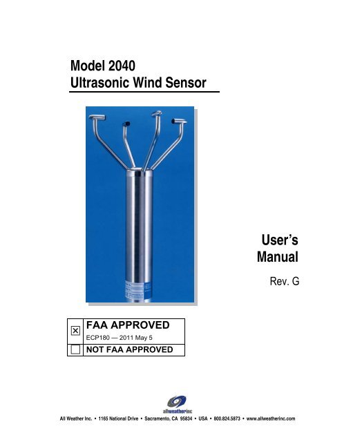 User's Manual Model 2040 Ultrasonic Wind Sensor - All Weather Inc