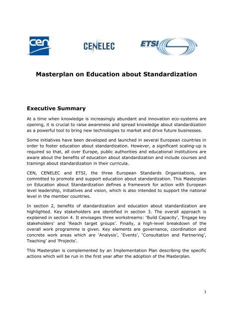Masterplan on Education about Standardization - CEN-CENELEC