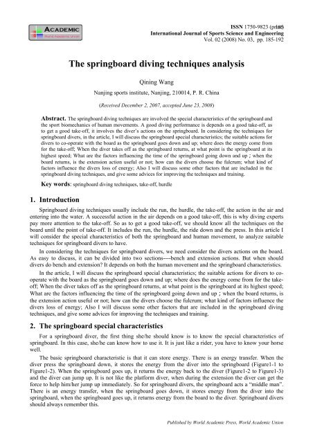 The springboard diving techniques analysis