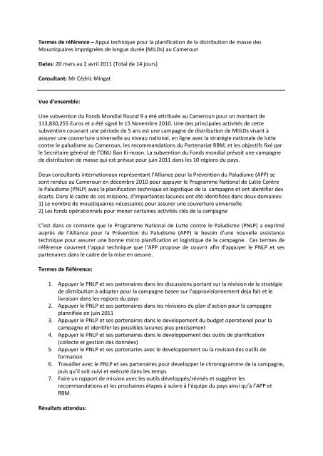 Termes de référence – Appui technique pour la planification de la ...