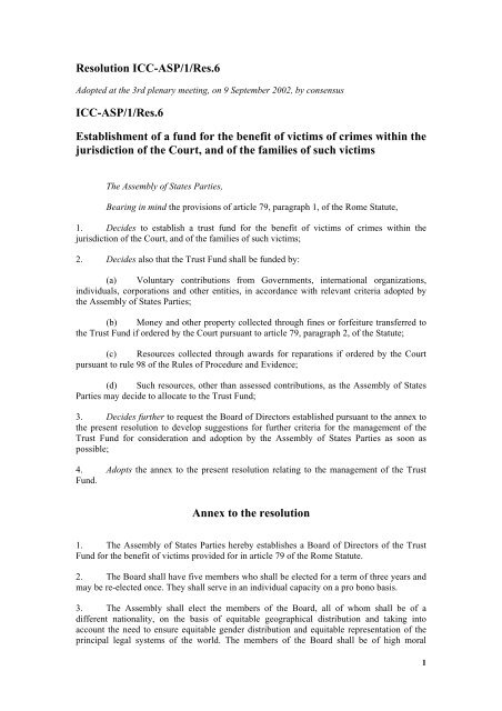 Resolution ICC-ASP/1/Res.6 Establishment of
