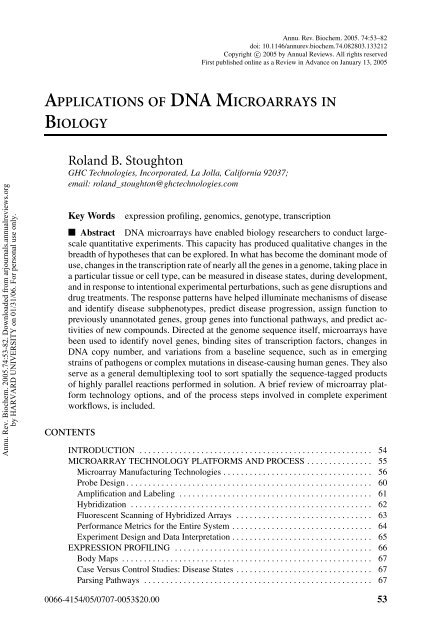 applications of dna microarrays in biology - Roth Laboratory