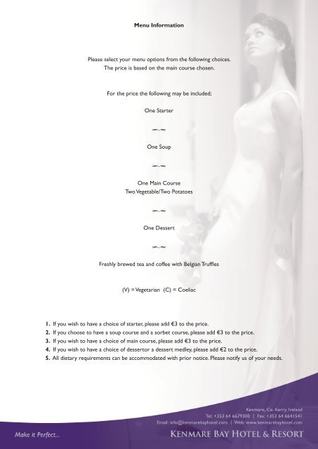 Menu Information Please select your menu options from the ...