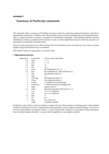 Summary of PostScript commands